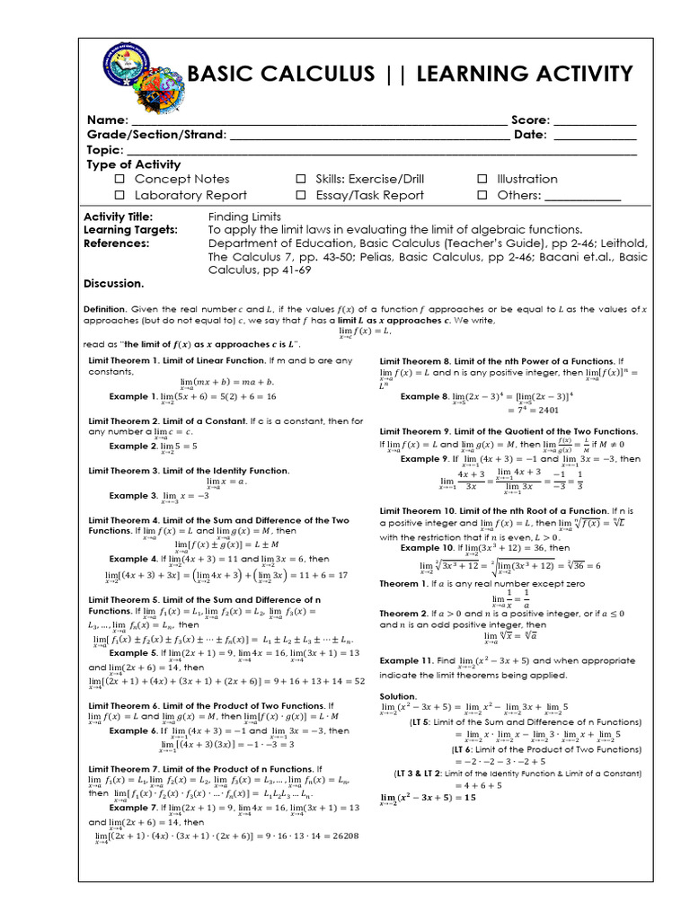 Basic-Calculus-LAS-Limits | PDF | Function (Mathematics) | Calculus Basic-Calculus-LAS-Limits | PDF | Function (Mathematics) | Calculus