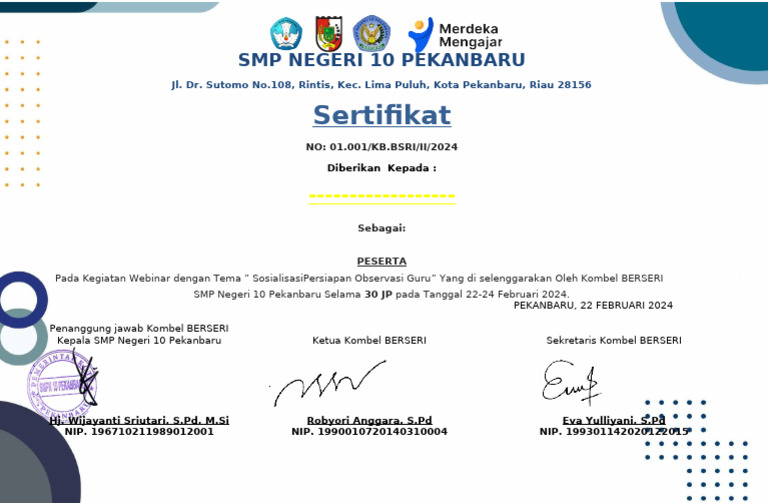 SERTIFIKAT KOMBEL 3 | PDF