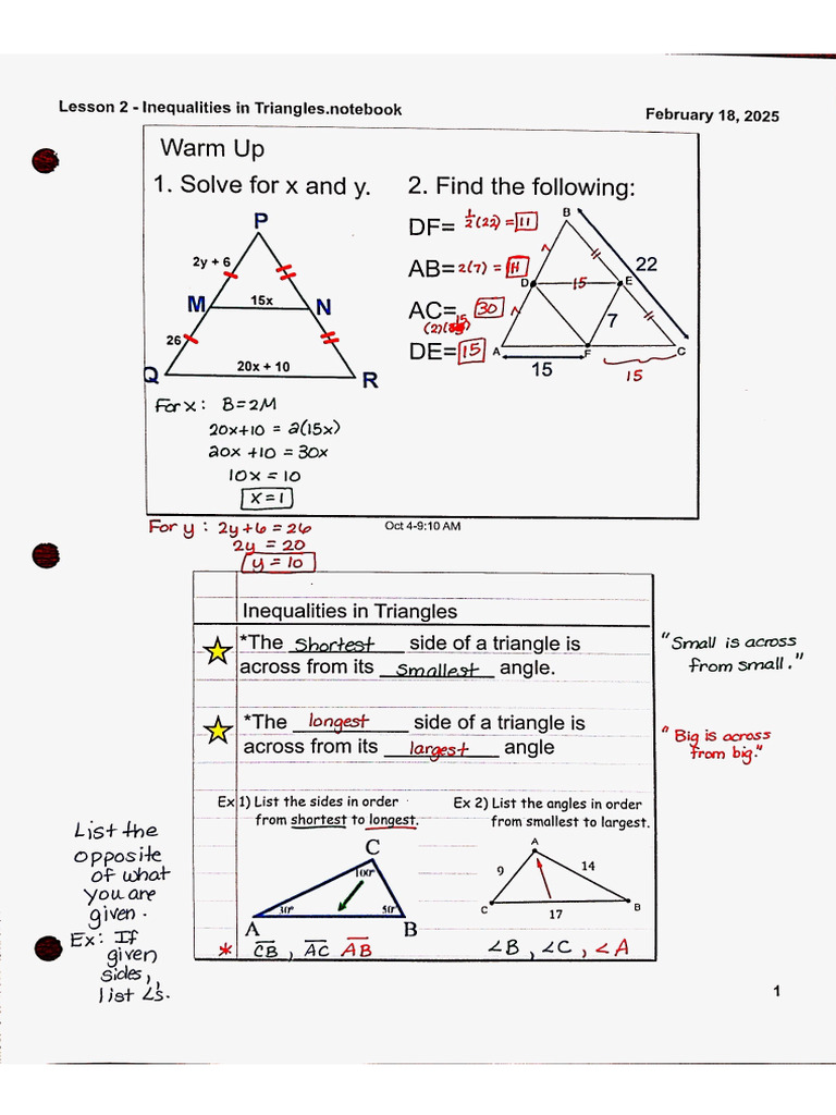 Lesson 2 - Inequalities in Triangles - Class Notes | PDF