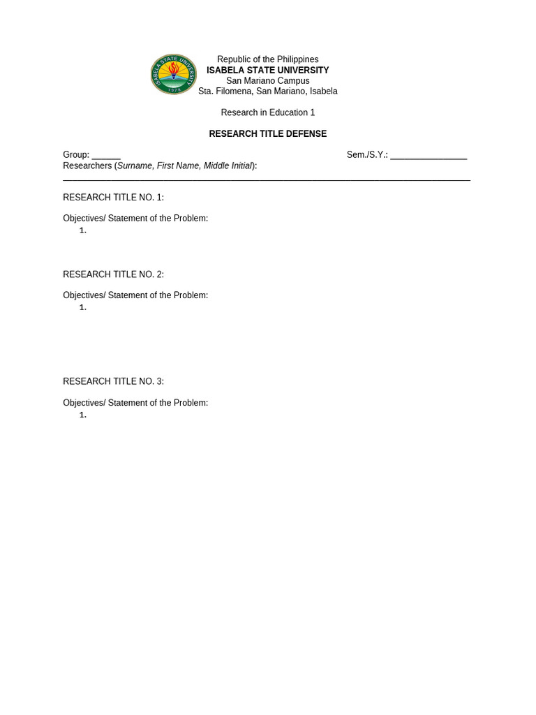 Title Defense Form | PDF