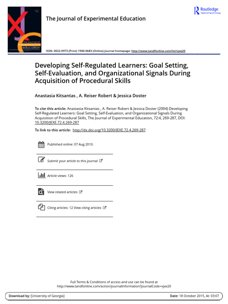 Developing Self-Regulated Learners - Goal Setting, Self-Evaluation, and Organizational Signals ...