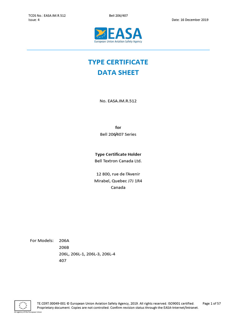 TCDS EASA Bell206 407 | PDF | Aerospace | Aviation