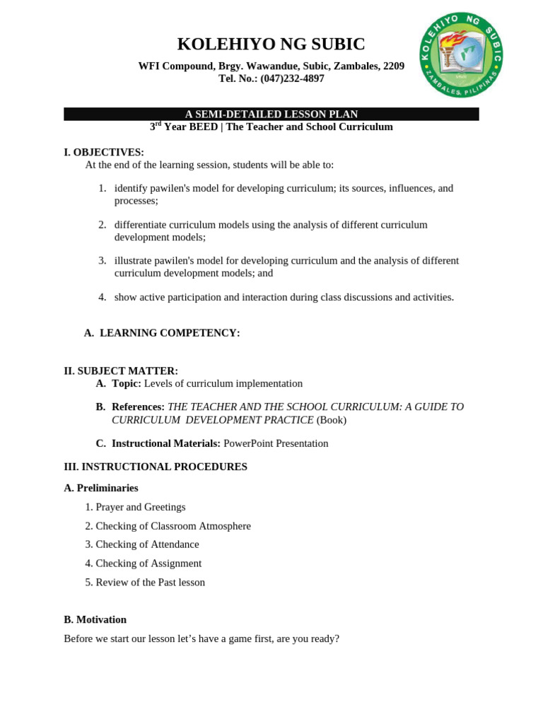 Semi Detailed Lesson Plan For Sir Jim | PDF | Curriculum | Teachers