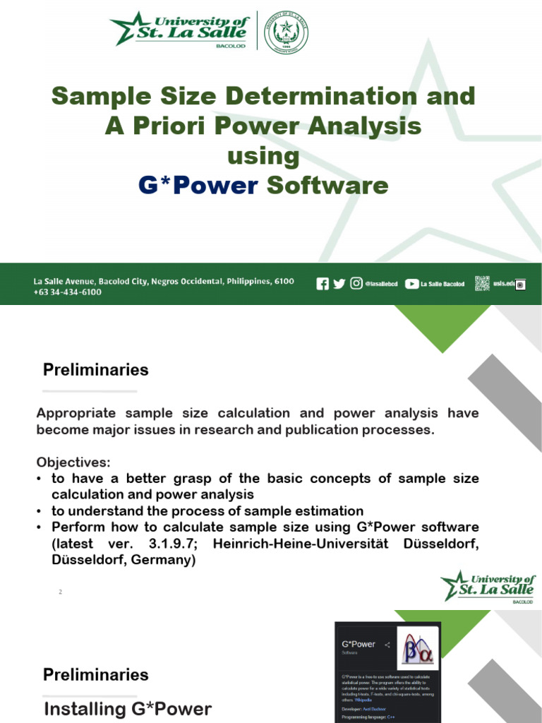 Sample Size Determination and a Priori Power Analysis Using GPower | PDF | Effect Size | Student ...