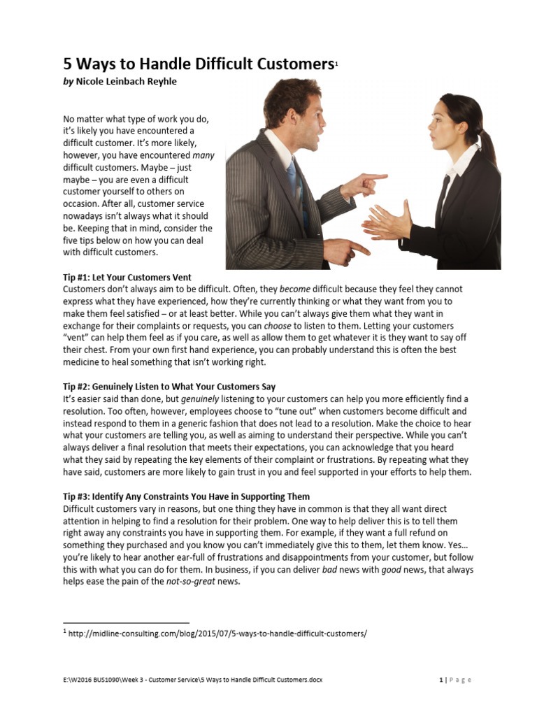 5 Ways To Handle Difficult Customers | PDF