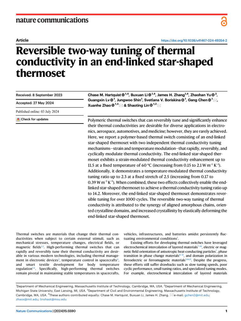 Reversible Two-Way Tuning of Thermal Conductivity in An End-Linked Star ...