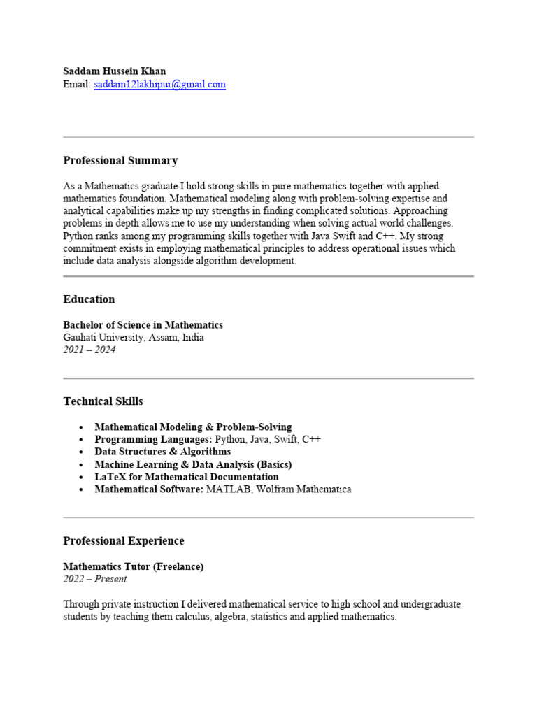 Saddam Hussein Khan | PDF | Mathematics | Machine Learning