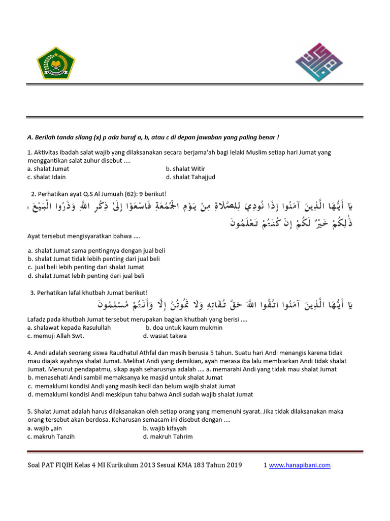 Soal Pat Fiqih Kelas 4 | PDF