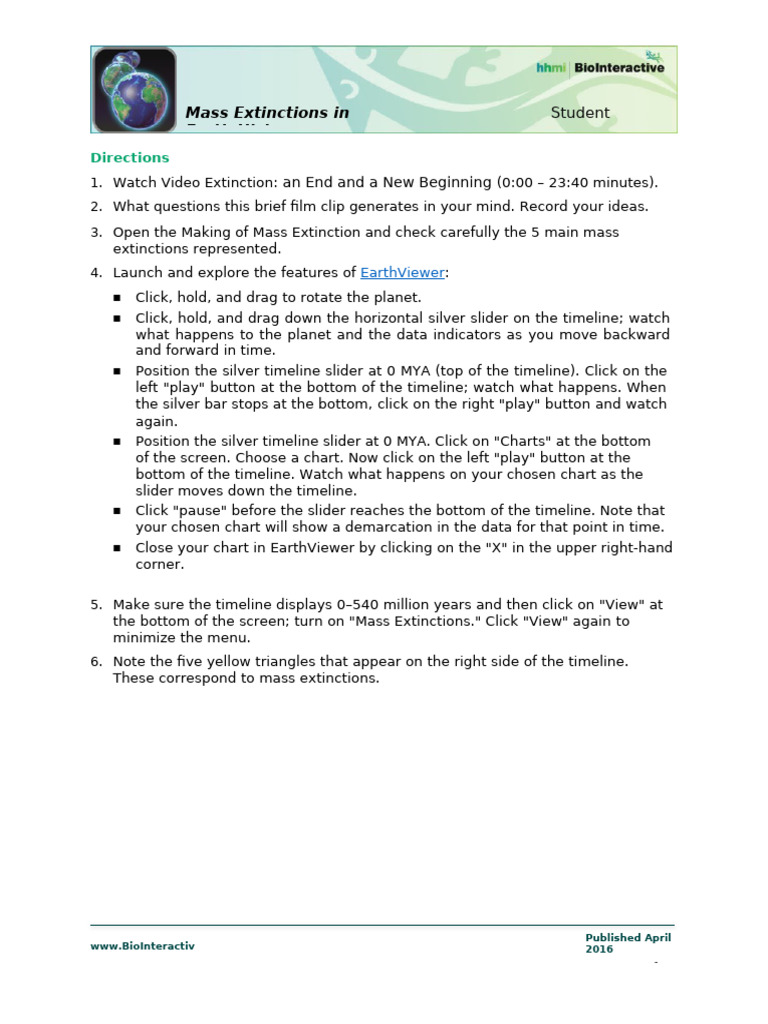 Mass Extinction Student Worksheet | PDF | Earth Sciences | Nature