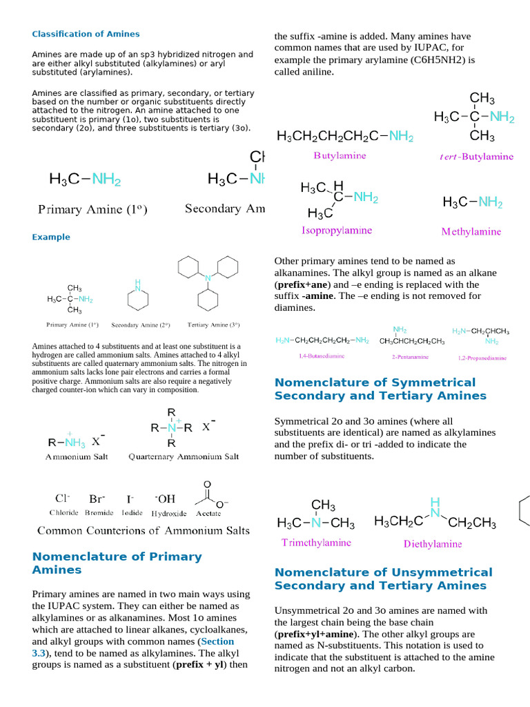 Classification of Amines | PDF | Amine | Carbon Compounds