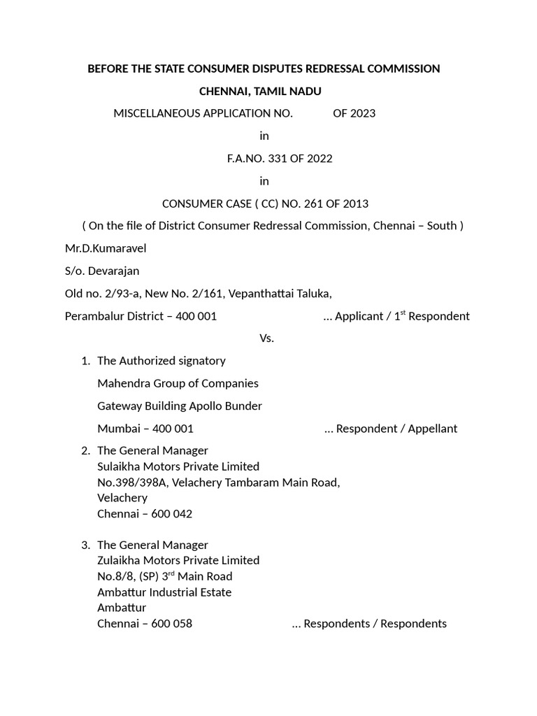 Proforma for Consumer Complaint Filing | PDF | Courts | Separation Of ...