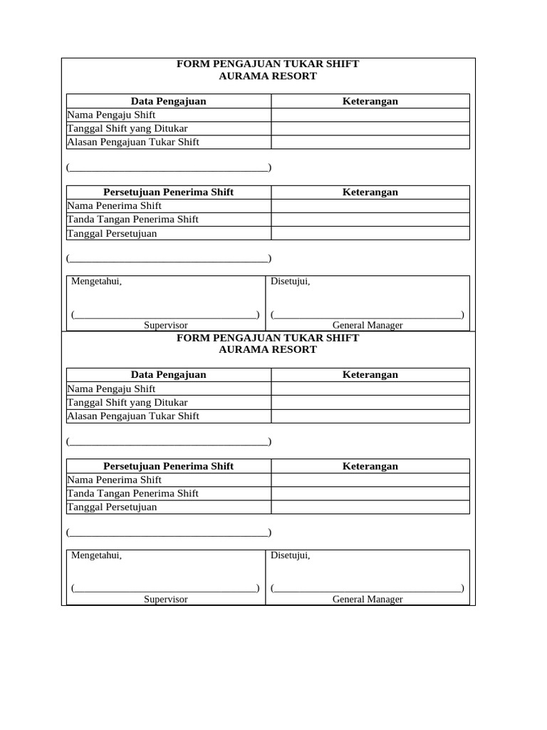 FORM PENGAJUAN TUKAR SHIFT | PDF