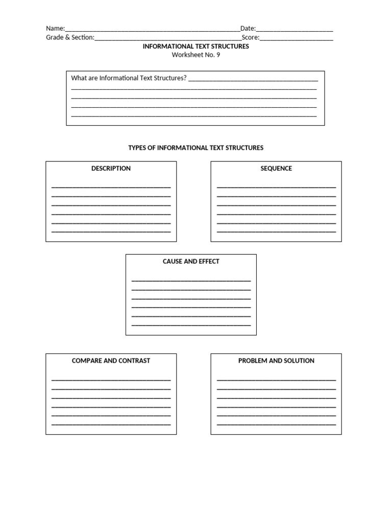 Worksheet No. 9 - Informational Text Structures | PDF