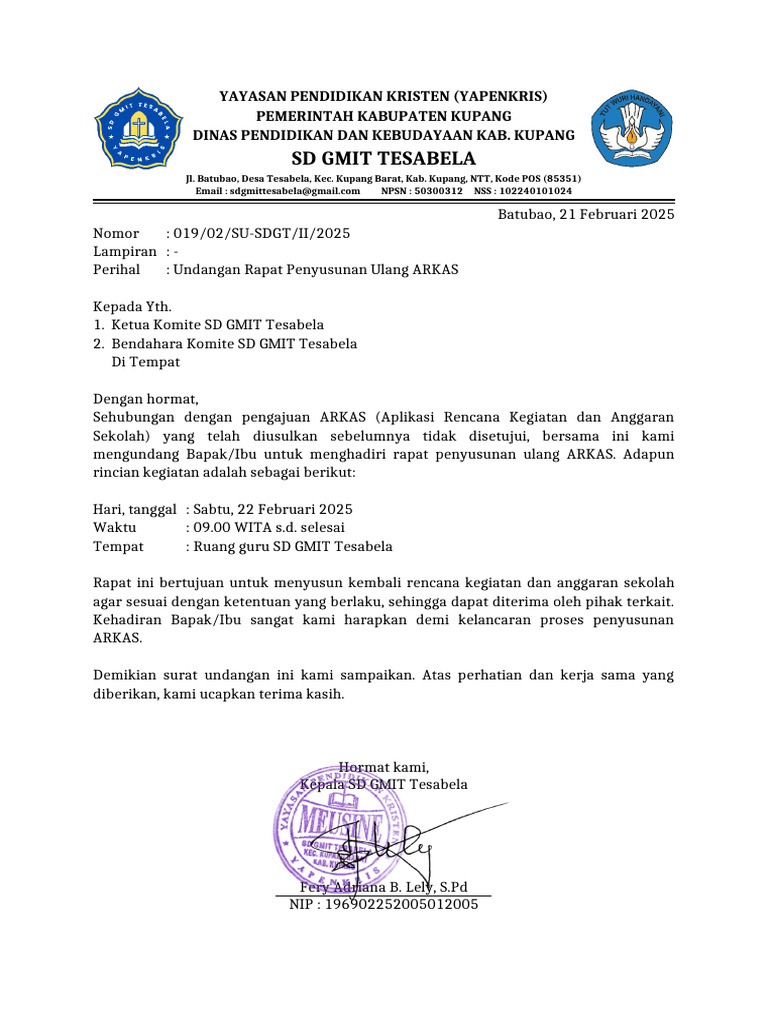 19 Undangan Rapat Penyusunan Ulang ARKAS-21 Februari 2025 | PDF