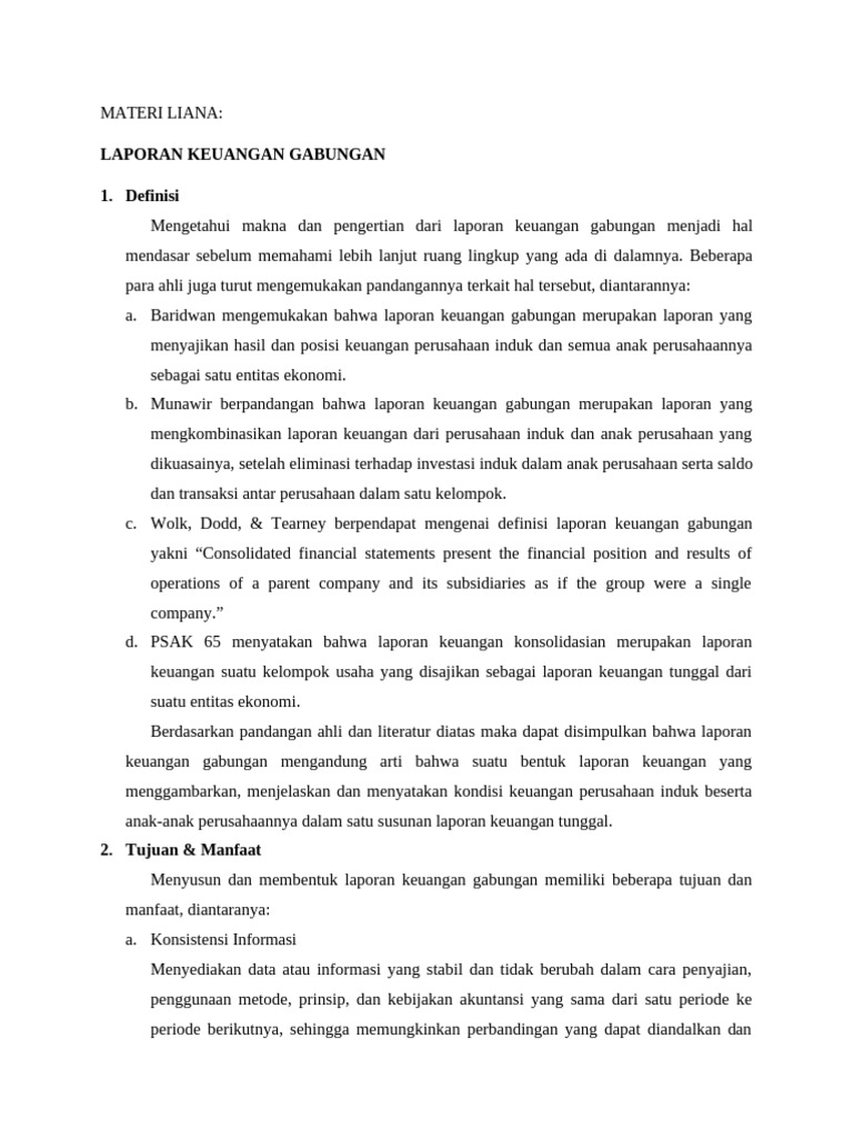 MATERI LIANA - LAPORAN KEUANGAN GABUNGAN Fix | PDF