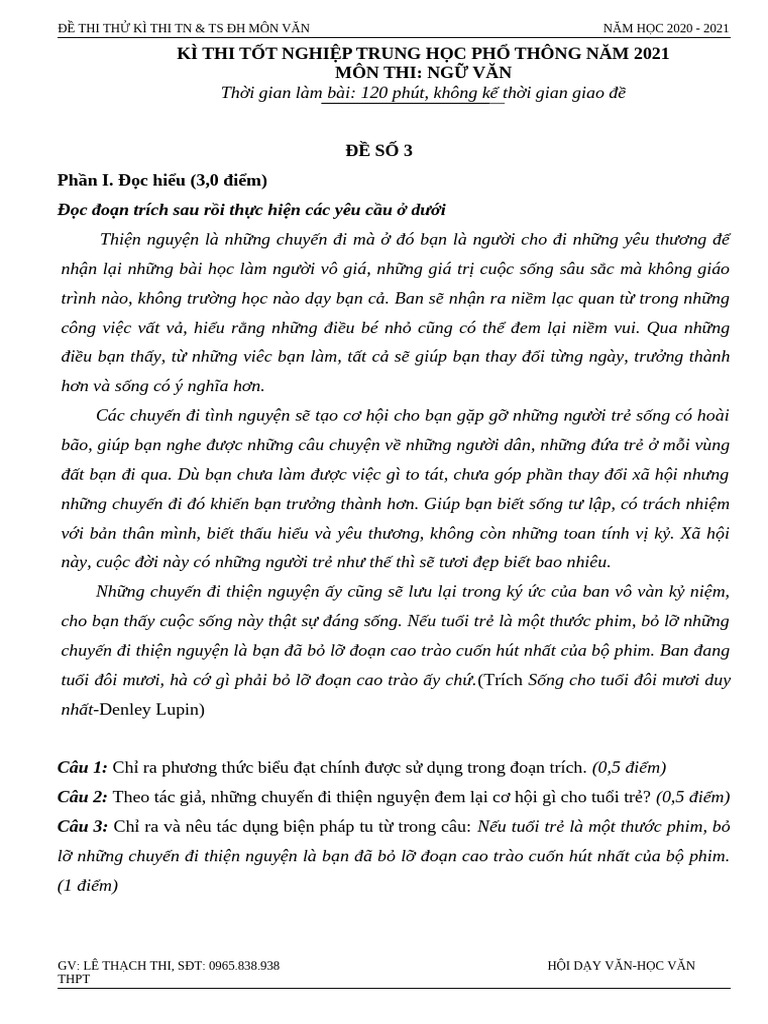 Đề thi THPTQG môn Ngữ Văn - tham khảo | PDF