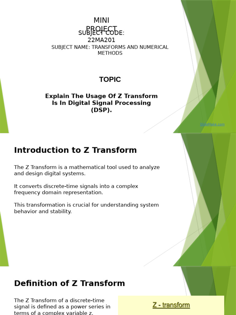 Explain The Usage of Z Transform Is in Digital Signal Processing (DSP) . | PDF | Digital Signal ...