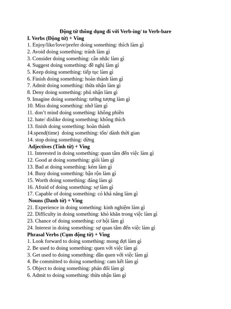 Động từ + Ving hoặc To V | PDF