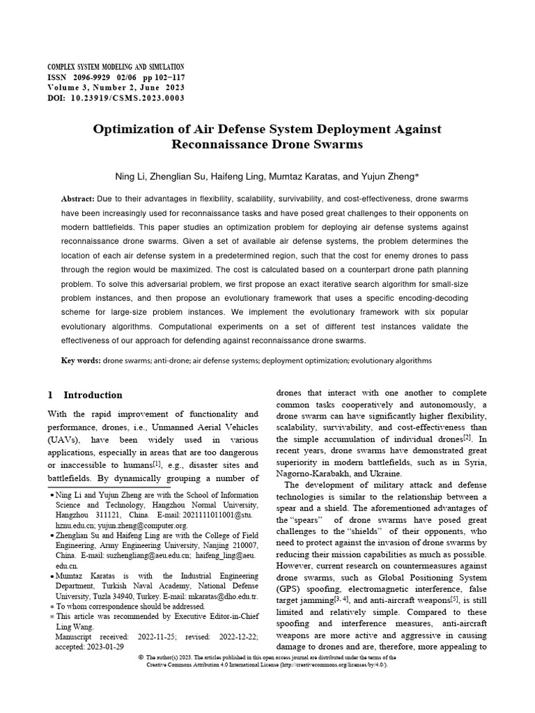 Optimization of Air Defense System Deployment Against Reconnaissance Drone Swarms | PDF ...