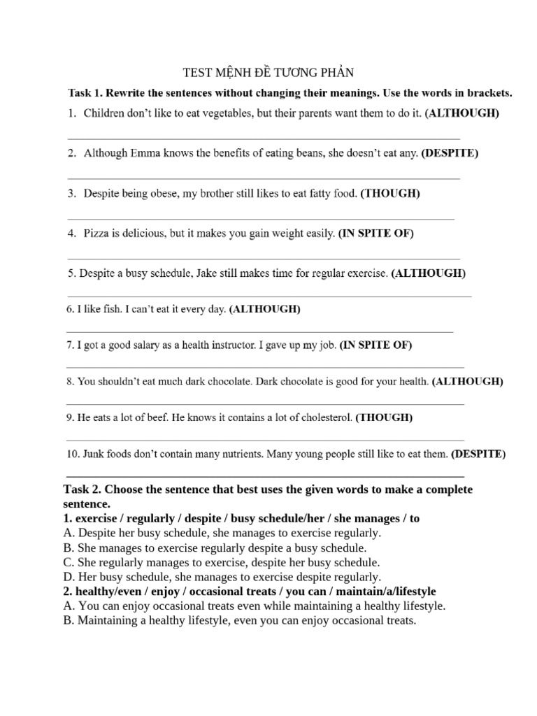 Sentence Structure Exercises for ESL | PDF | Dieting | Psychology