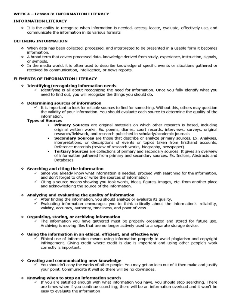 Mil Lesson 3 For Work Immersionists | PDF | Information | Citation