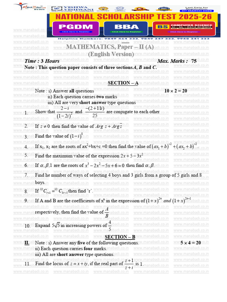 Manabadi AP Inter 2nd yr Maths 2A 2025 set-1 | PDF | Numbers ...