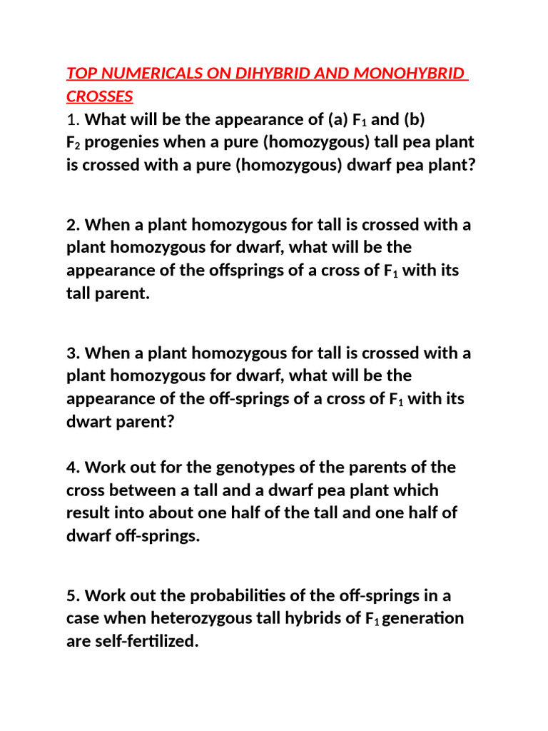 Top Numericals On Dihybrid and Monohybrid Crosses | PDF
