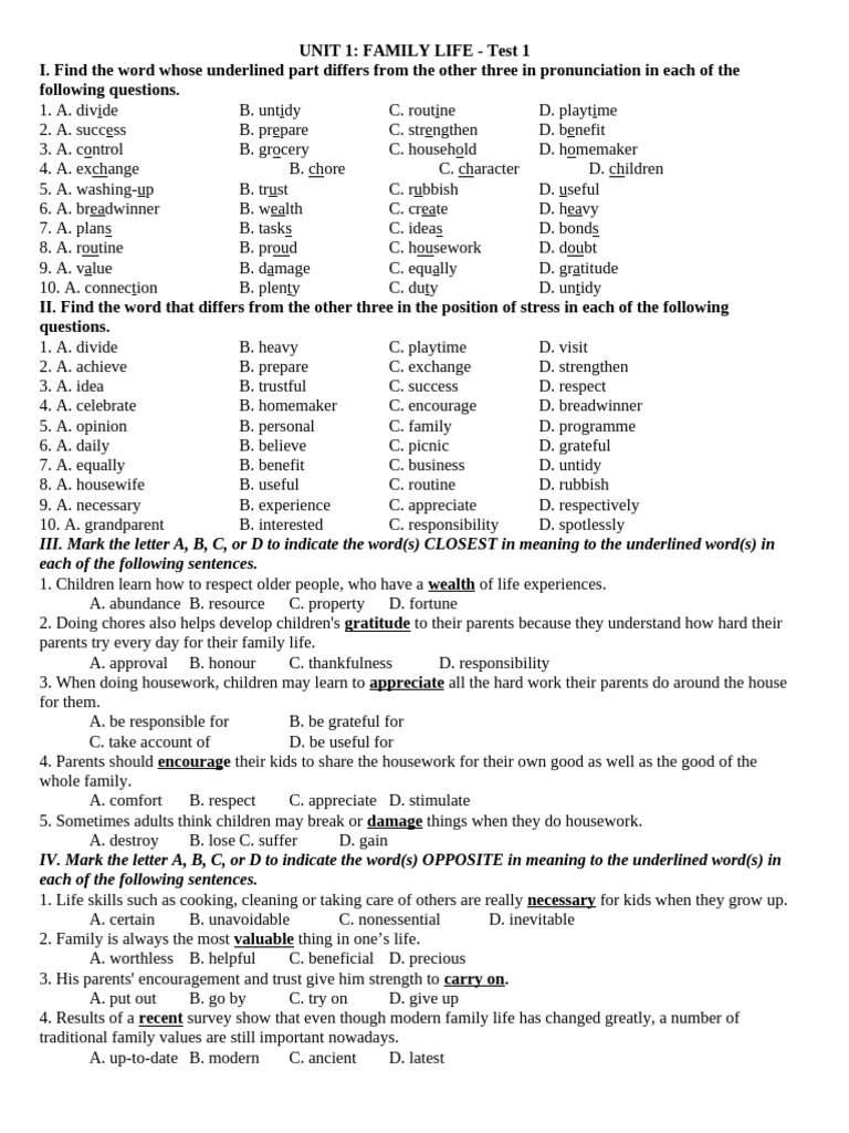 20 B - Unit1-Grade10 | PDF | Family | Adolescence