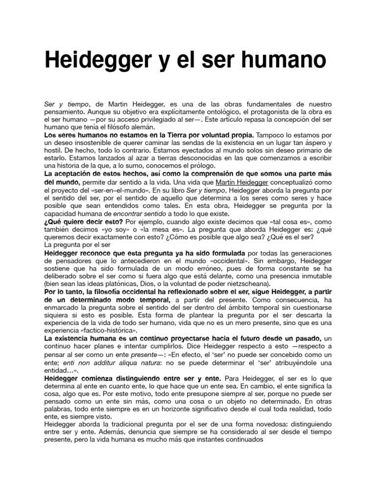 Heidegger y El Ser Humano | PDF | Existencia | Martin Heidegger