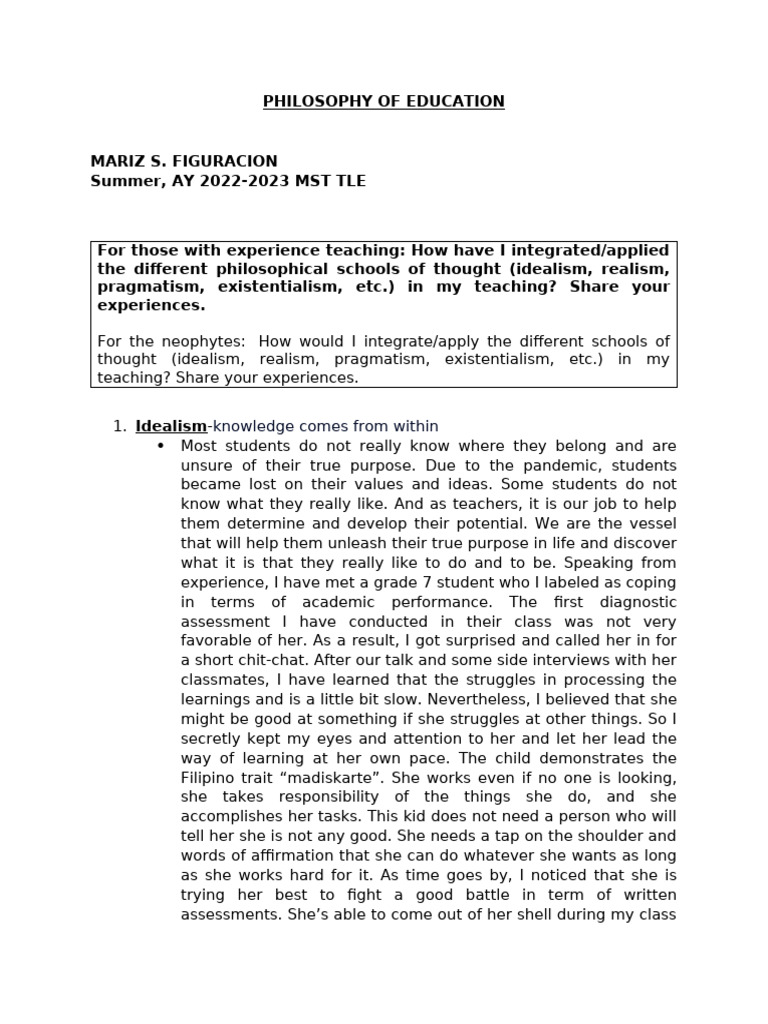 PHILOSOPHY OF EDUCATION | PDF | Teachers | Philosophy Of Education