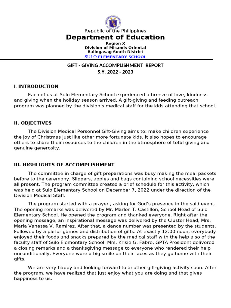 Accomplishment Report (Gift Giving) '22-23 | PDF