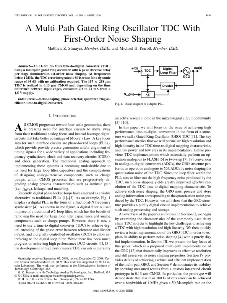 A Multi-Path Gated Ring Oscillator TDC With First-Order Noise Shaping | PDF | Electronic ...