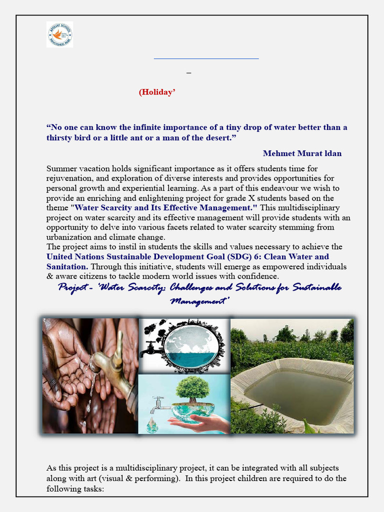 Water Scarcity Project for Grade X | PDF | Water | Water Scarcity