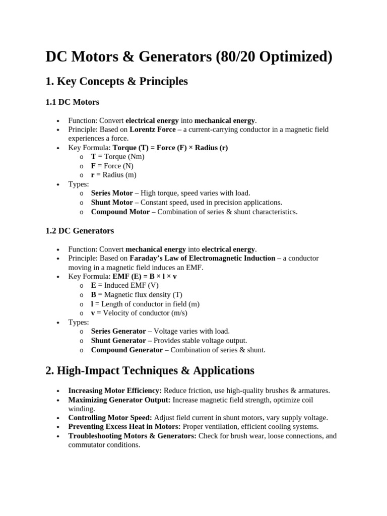 DC Motors, Generators & AC Basics Guide | PDF | Electric Motor ...