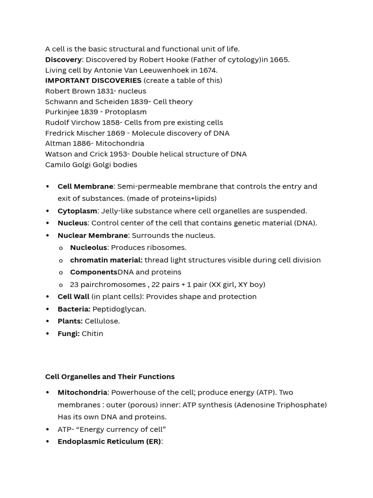 A Cell Is The Basic Structural and Functional Unit of Life Docx | PDF ...