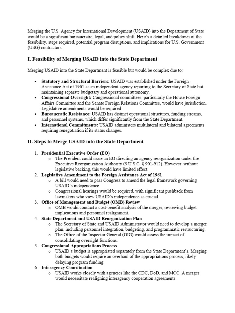 Merging USAID Into The State Department | PDF | United States Agency ...