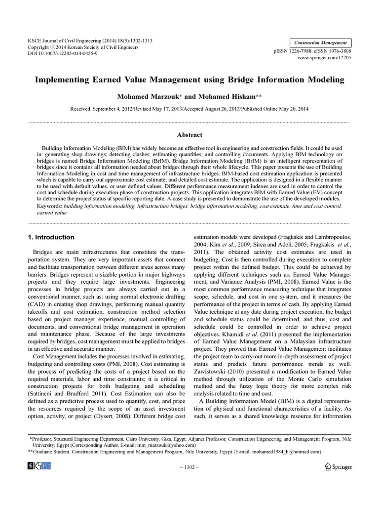 Implementing Earned Value Management Using Bridge Information Modeling