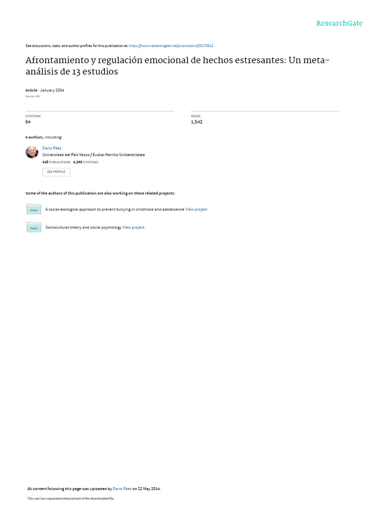 Afrontamiento y Regulacion Emocional de Hechos Est | PDF | Las ...