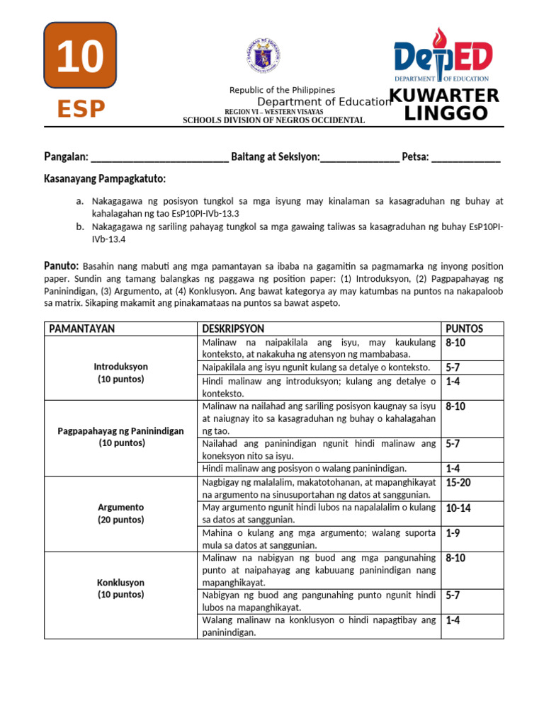 Elk Esp10 Q4 WK2 | PDF