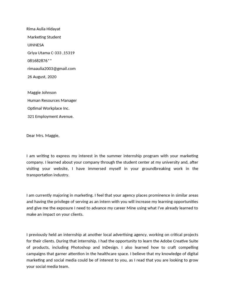 Bingg - Application Letter - Rima Aulia - XII OTKP3 - 27 | PDF