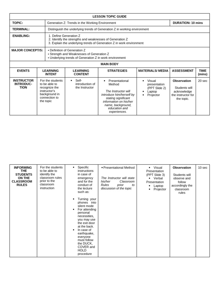 Lesson Topic Guide Gen Z | PDF | Microsoft Power Point | Learning
