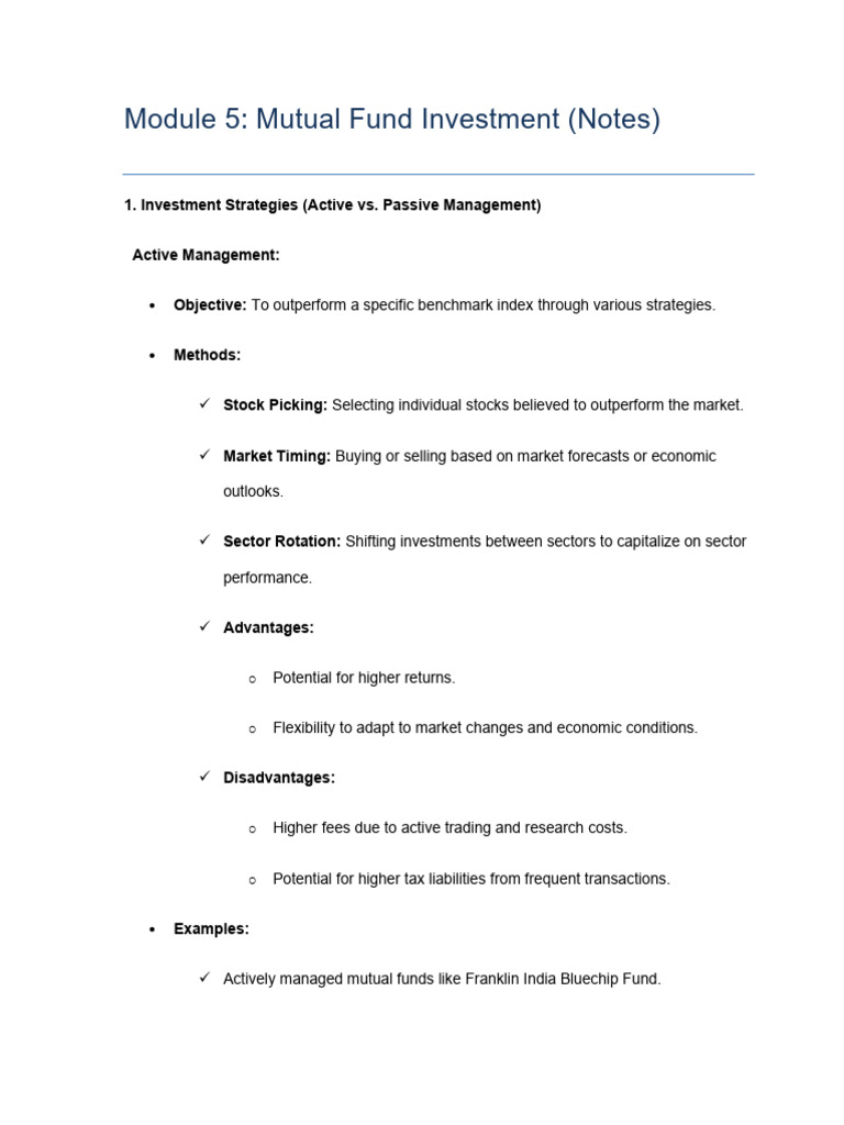 Microsoft Word - Module 5 - Mutual Fund Investment - Study Notes | PDF ...