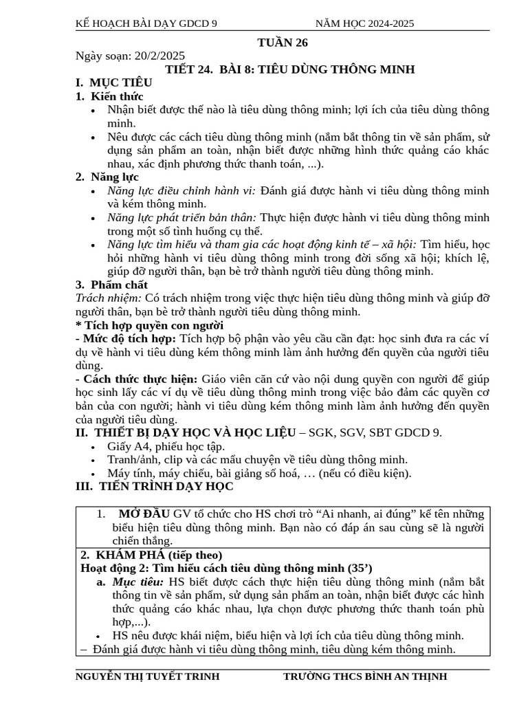 GDCD 9 TUẦN 26 | PDF