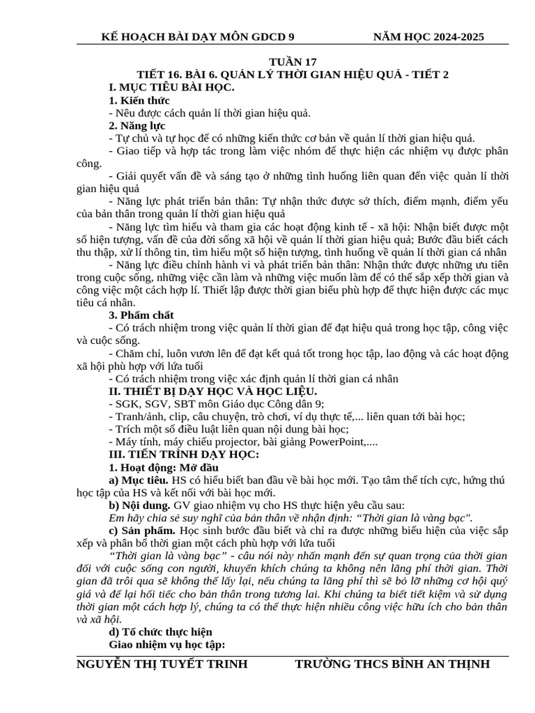 GDCD 9 TUẦN 17 | PDF