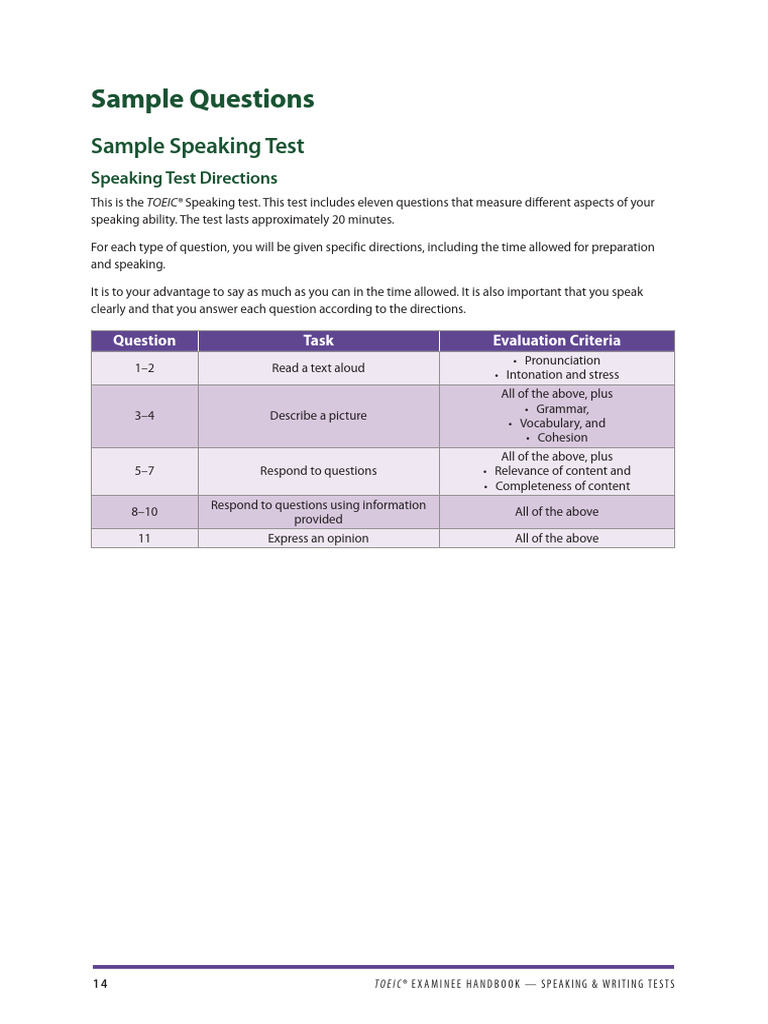 TOEIC Speaking Scoring Guide | PDF | Learning | Communication