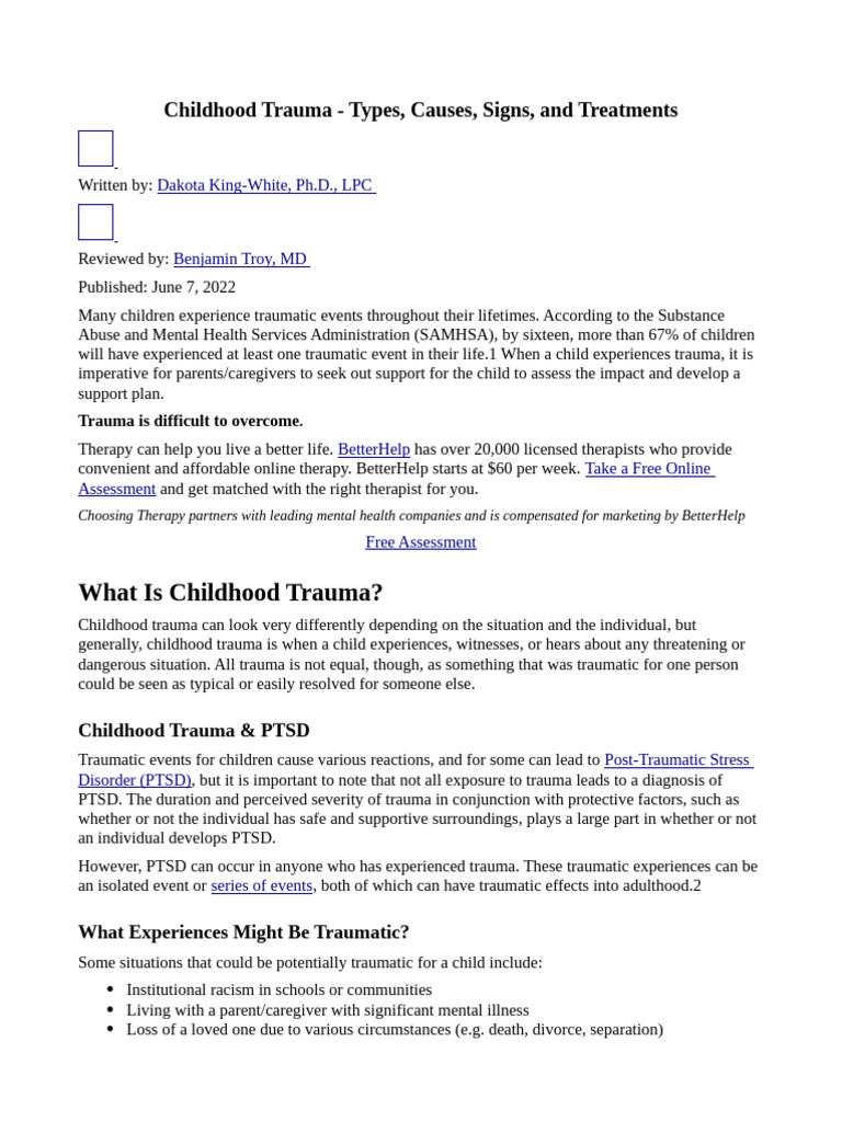 Understanding Childhood Trauma: Signs & Help | PDF | Psychological ...