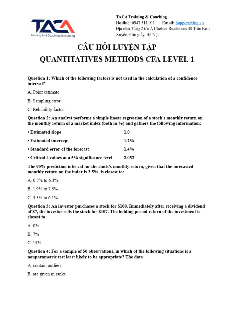 CFA Level 1 Quantitative Methods - Ex | PDF | Errors And Residuals | Nonparametric Statistics