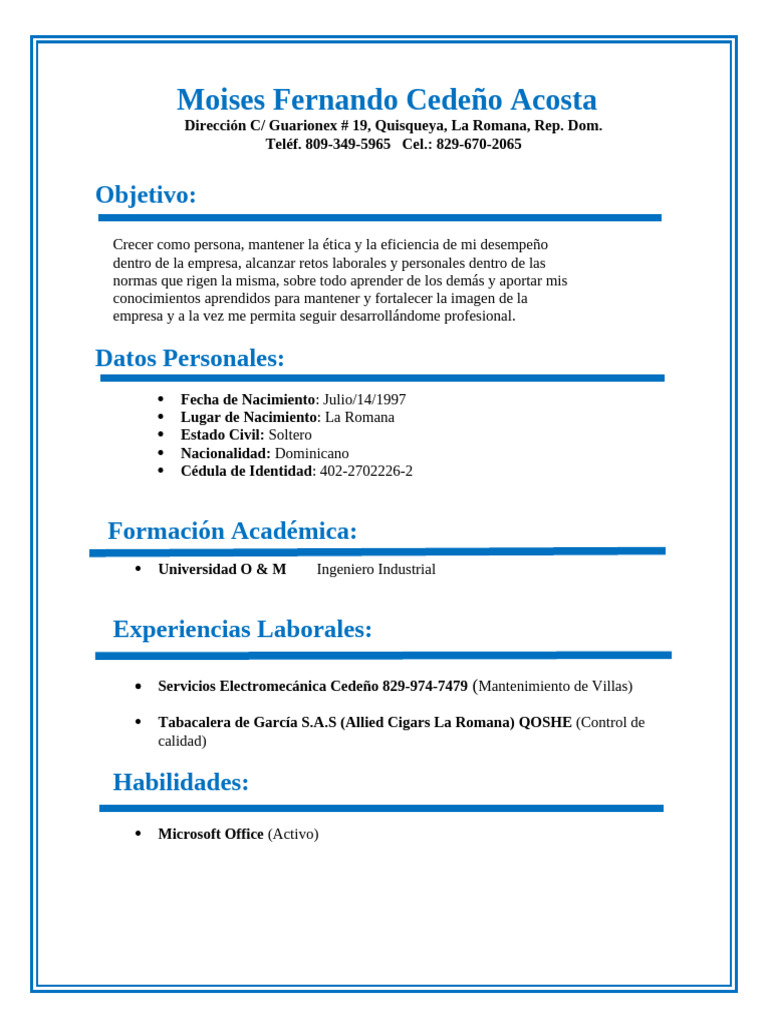 Curriculum Moises CedeÃ±o Acosta | PDF