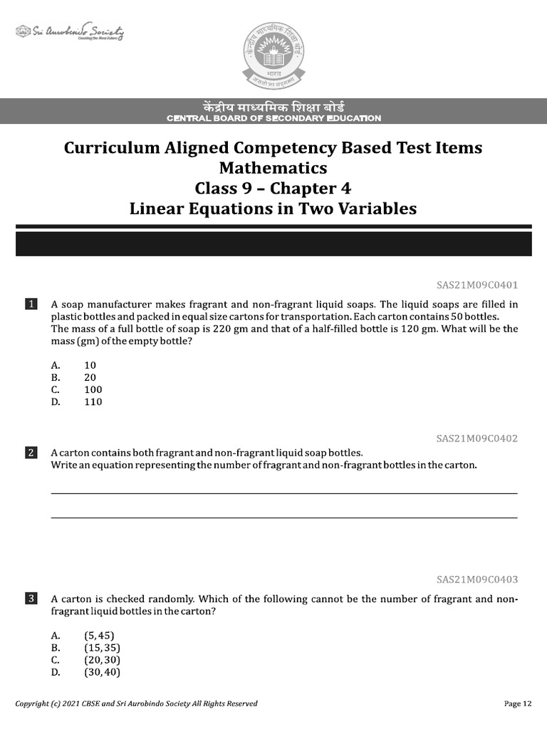 SAS - Maths-Class-9 Linear Equations in Two Variables | PDF