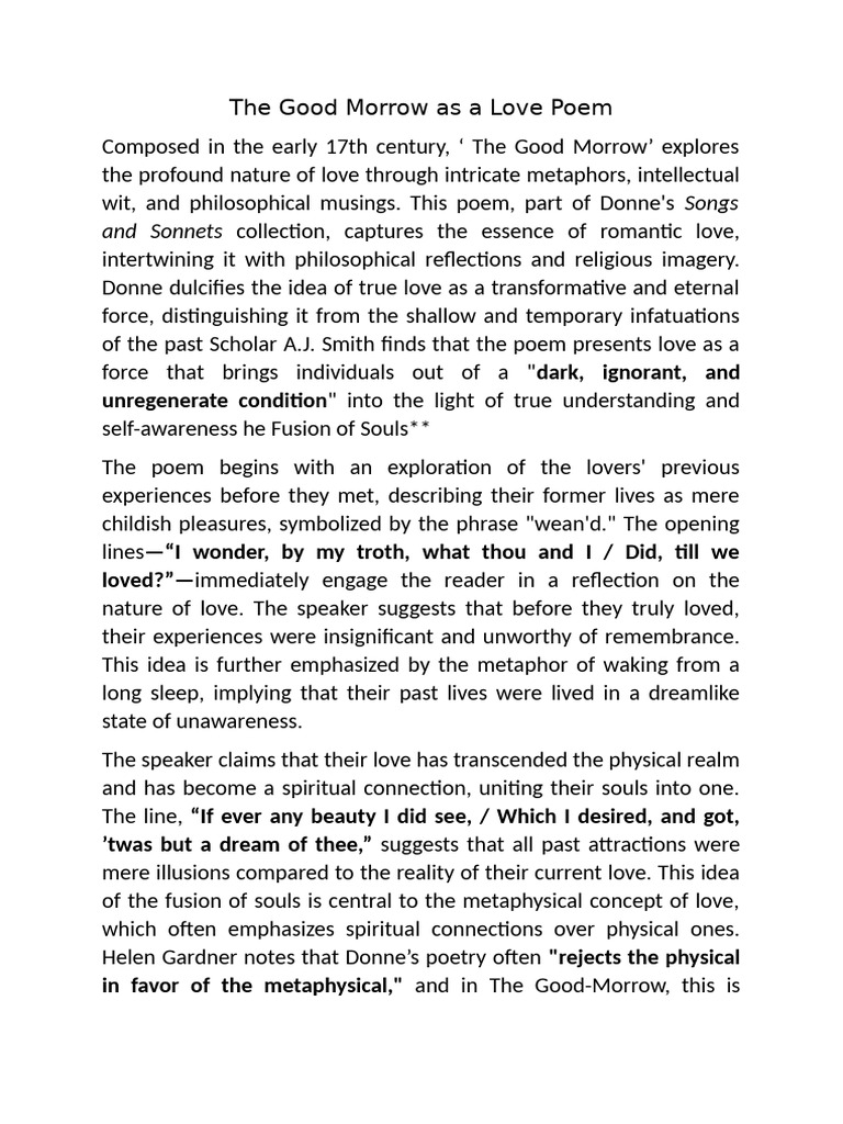 The Good Morrow: A Love Poem Analysis | PDF | Love | Poetry